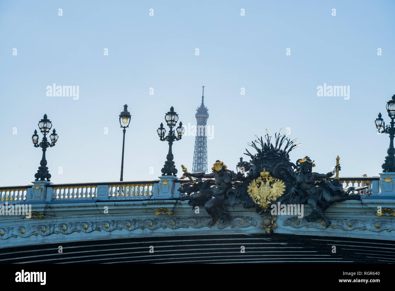 Morning view of the beautiful Pont Alexandre III at Paris, France Stock ...