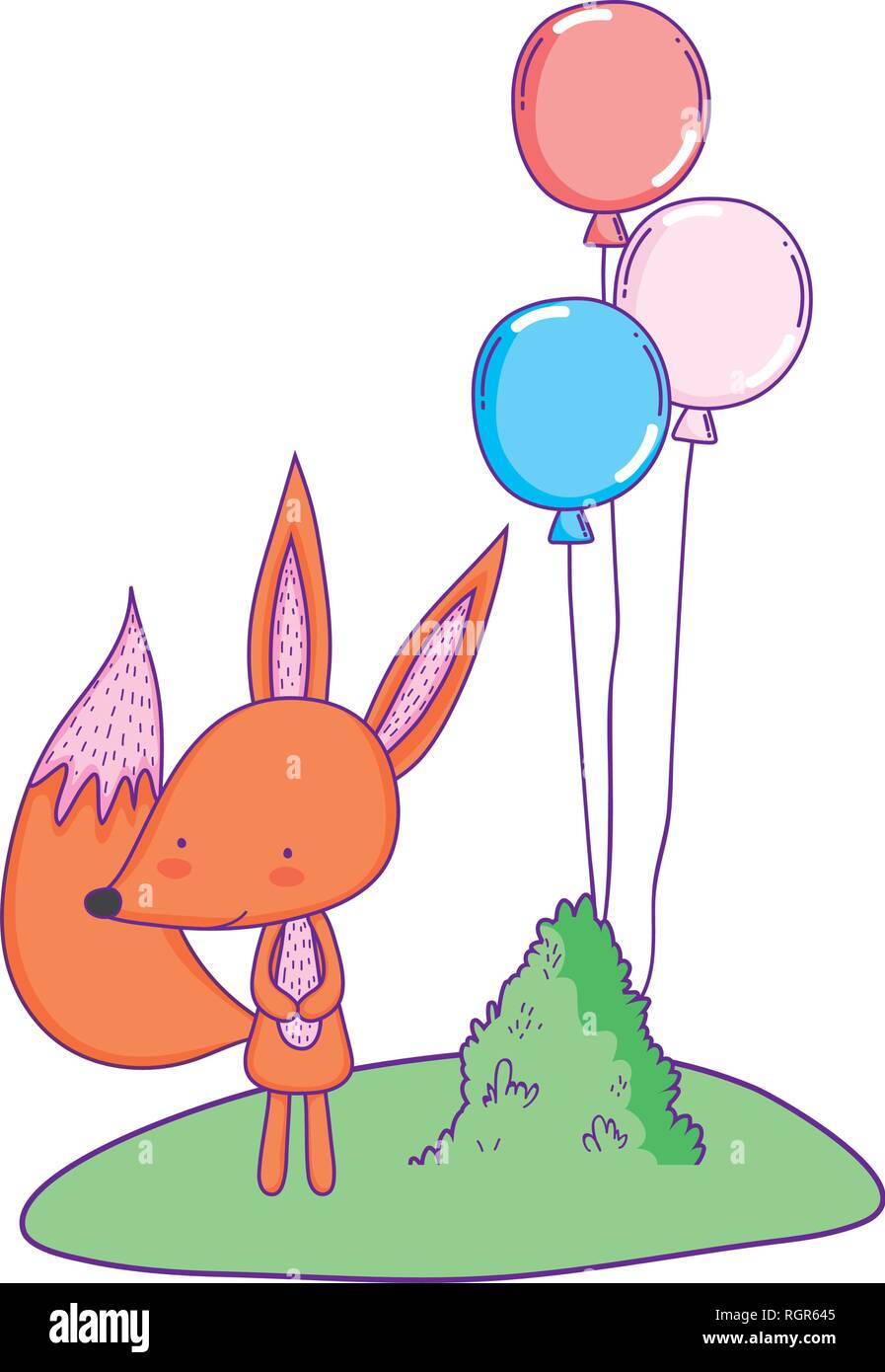 cute and little fox with balloons helium in the landscape Stock Vector ...