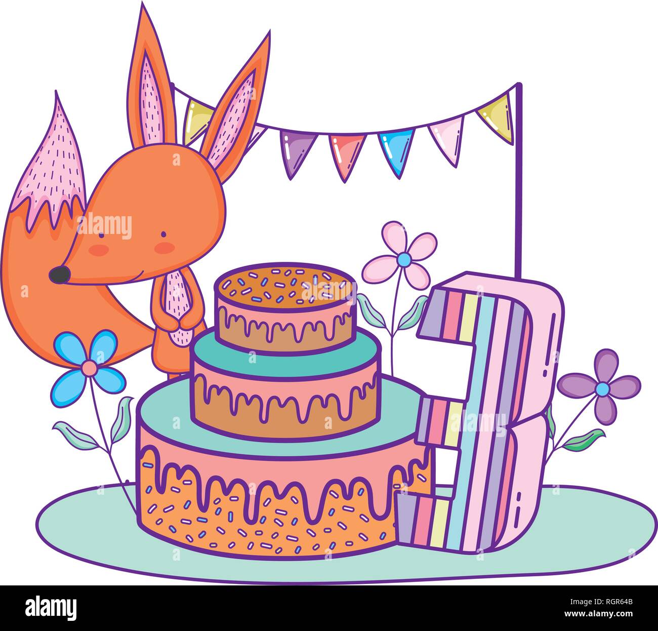cute and little fox with sweet cake Stock Vector Image & Art - Alamy