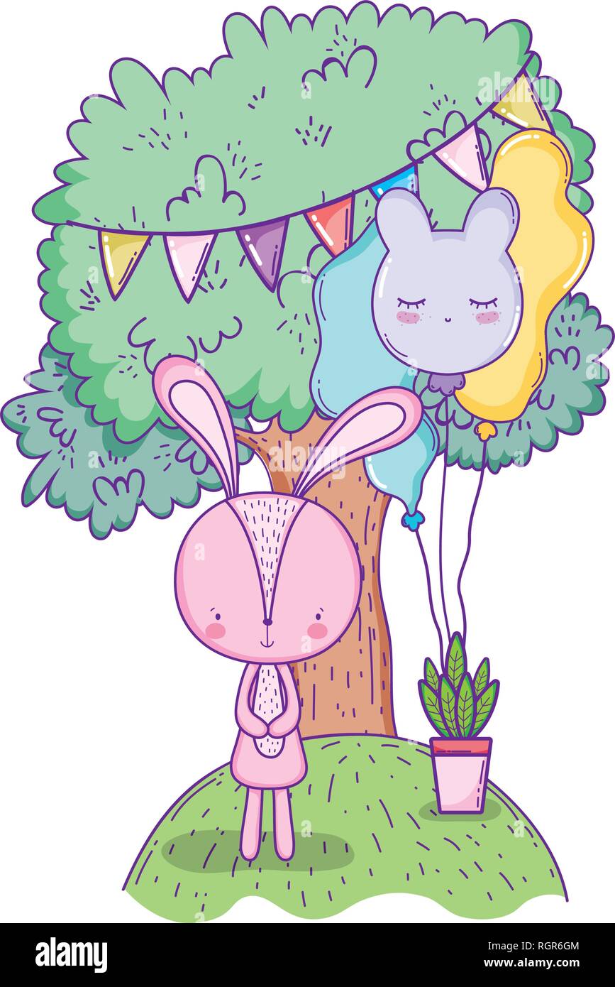 cute little rabbit with balloons helium in the landscape Stock Vector ...