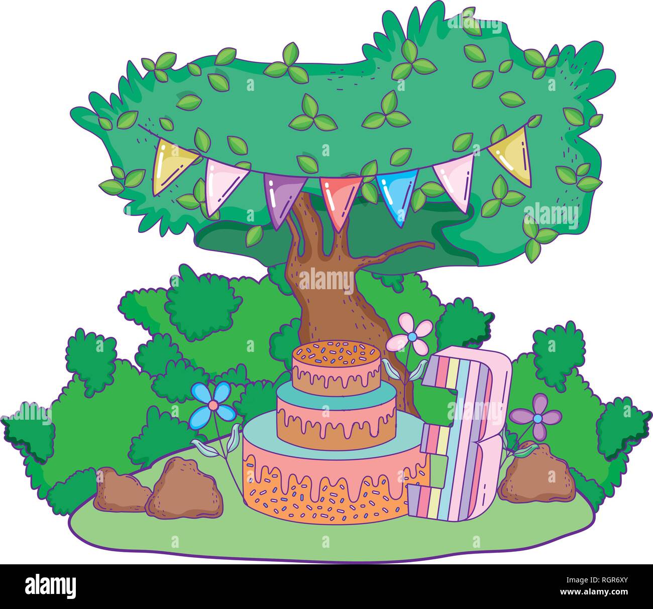 cute tree plant with party decoration Stock Vector Image & Art - Alamy