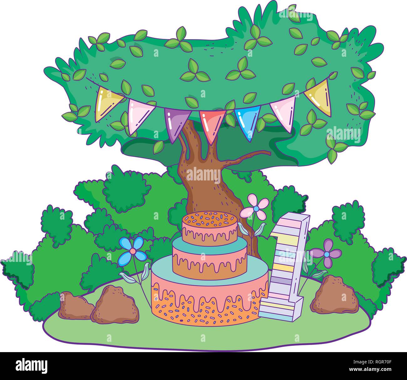 cute tree plant with party decoration Stock Vector Image & Art - Alamy