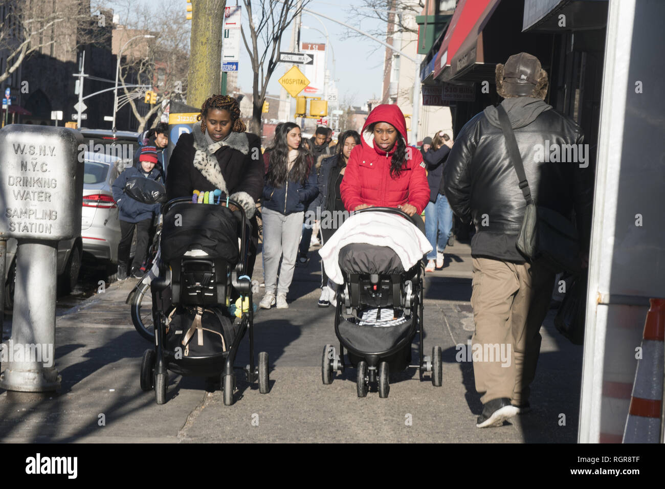 "Nannies" push strollers along 7th Avenue in Park Slope at school ...