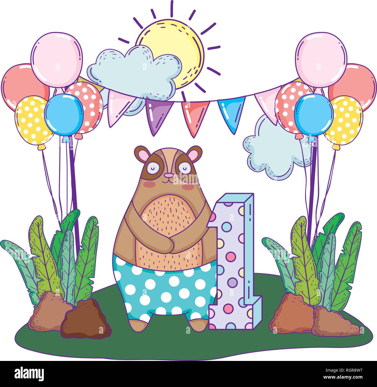cute bear with balloons helium in the landscape Stock Vector Image ...