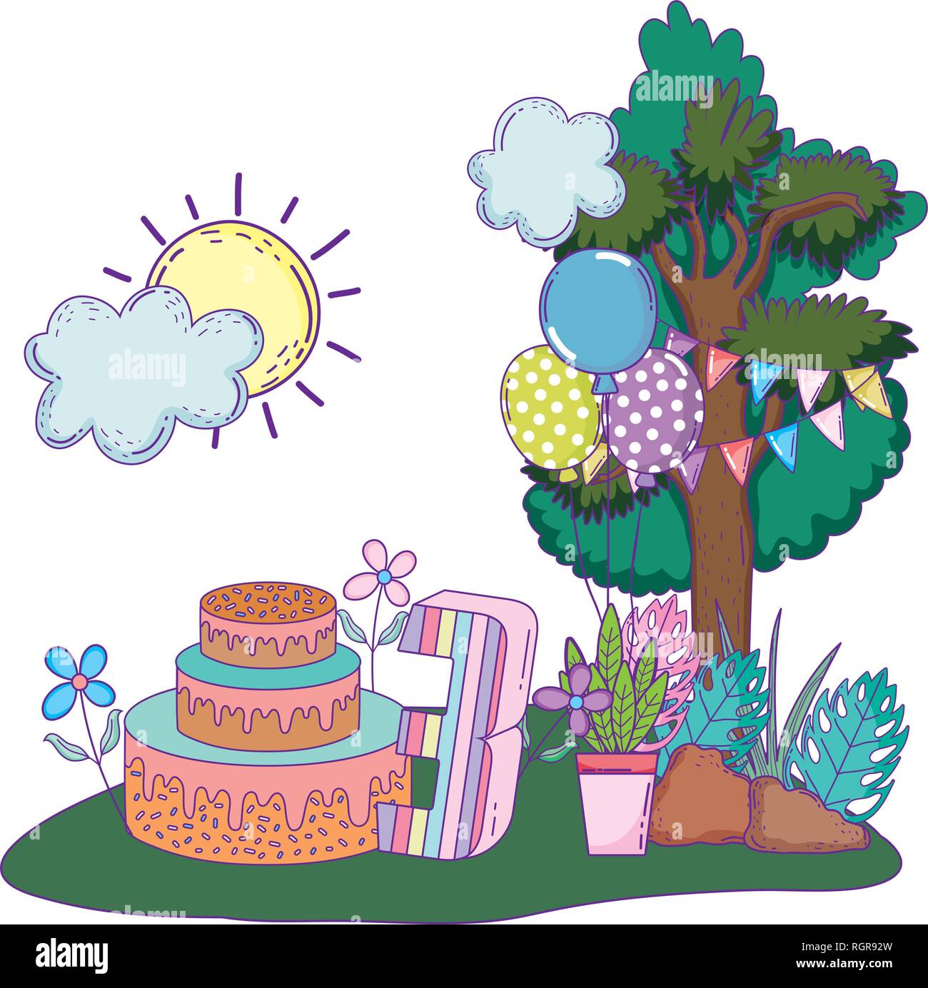 cute tree plant with party decoration Stock Vector Image & Art - Alamy
