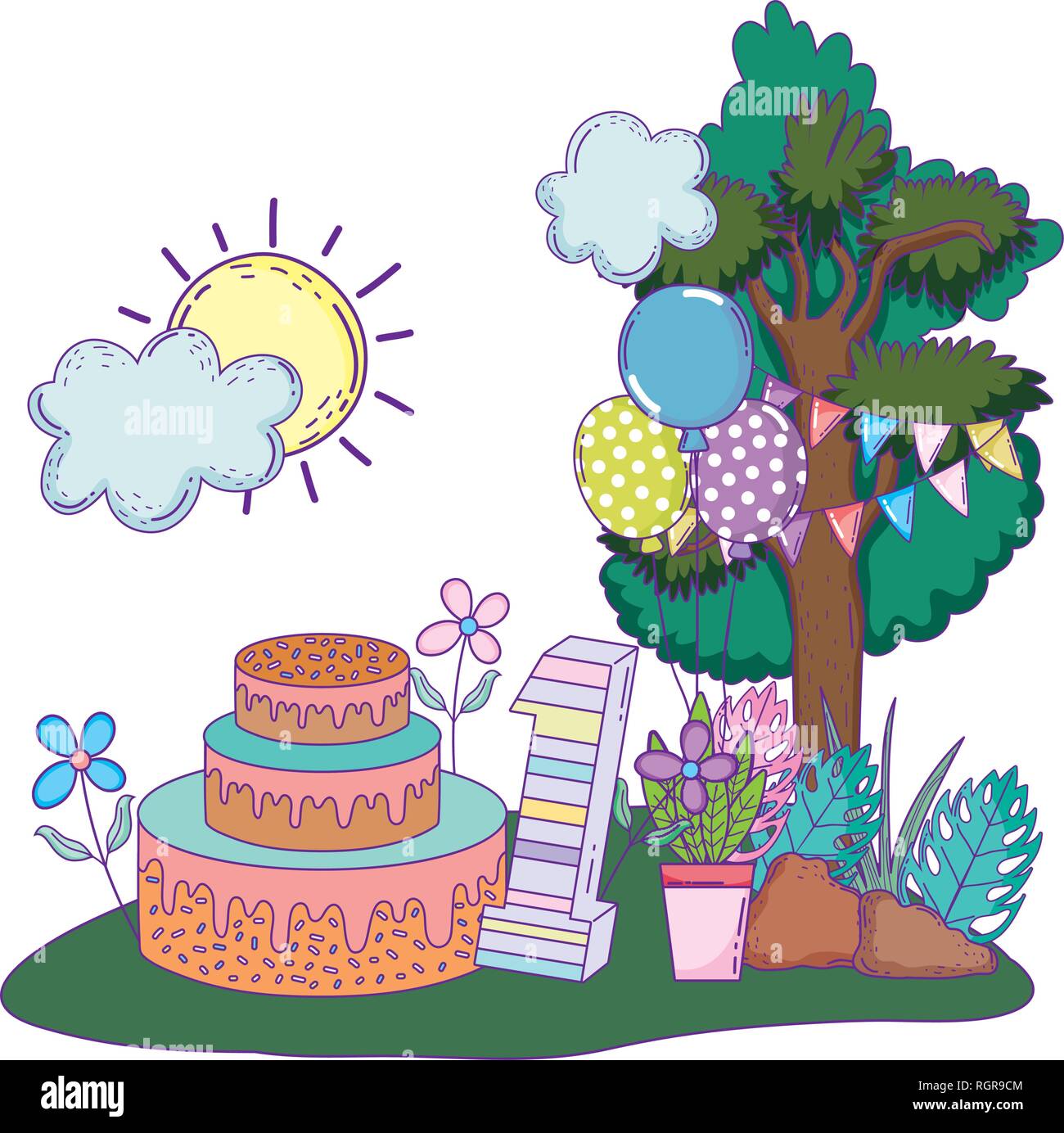 party sweet cake in the landscape Stock Vector Image & Art - Alamy