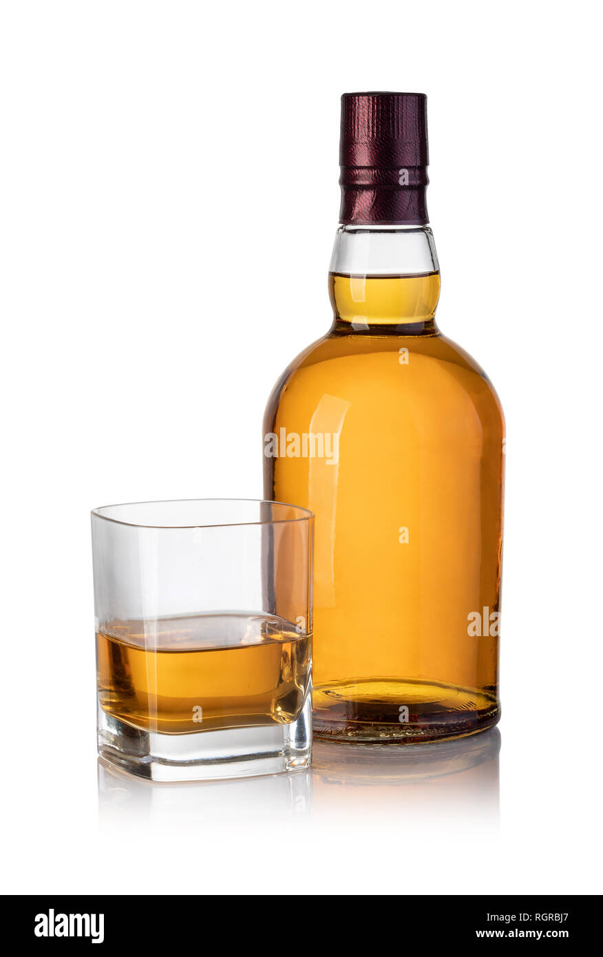 whiskey bottle and glass isolated on white background Stock Photo - Alamy