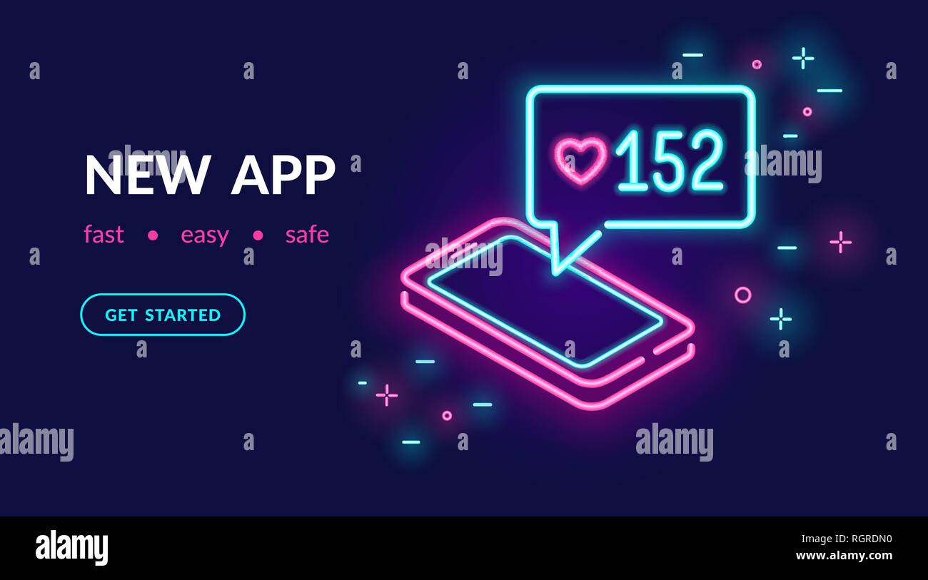 Neon social media app for chatting, following and sharing memes. Bright ...