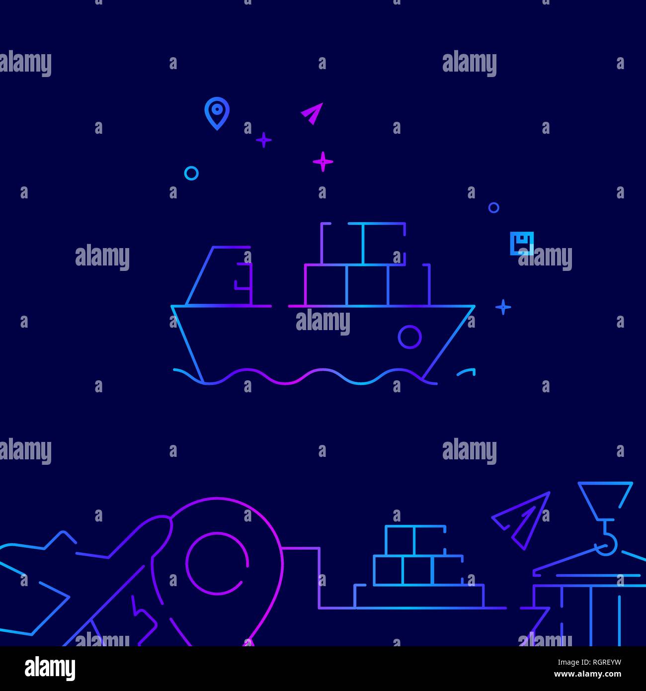 Container Ship Vector Line Icon. Shipping Gradient Symbol, Pictogram ...