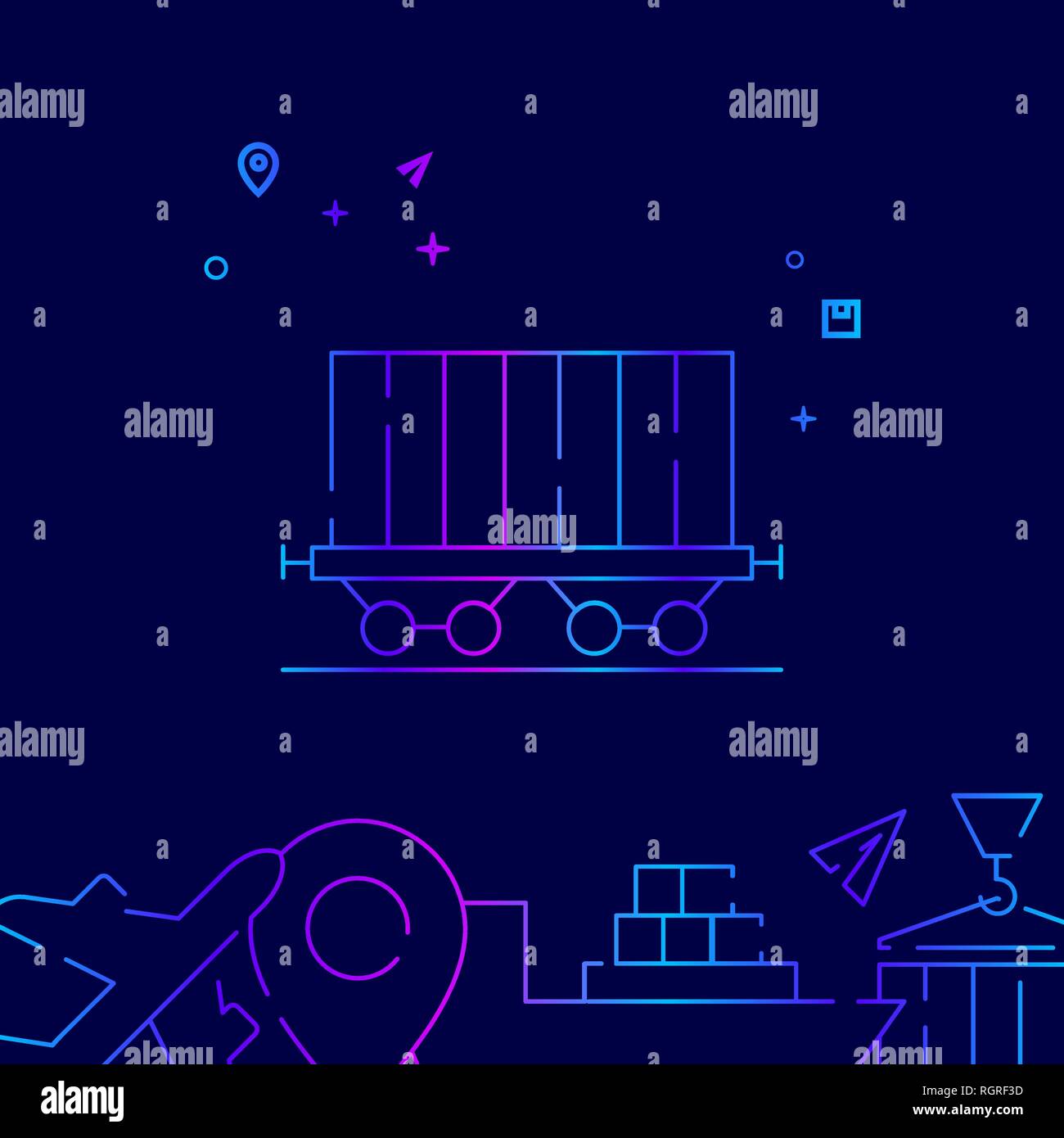 Railway Car, Container Vector Line Icon. Well Car, Rail Freight ...