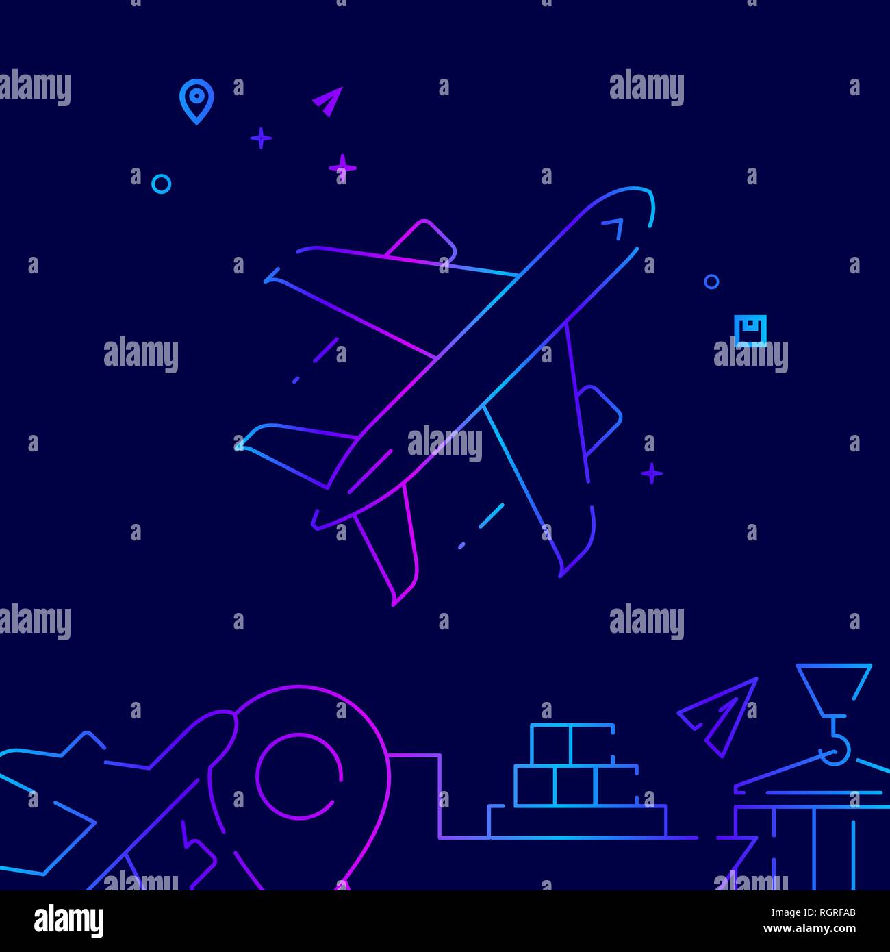 Airplane Vector Line Icon. Air Freight, Aircraft Gradient Symbol ...