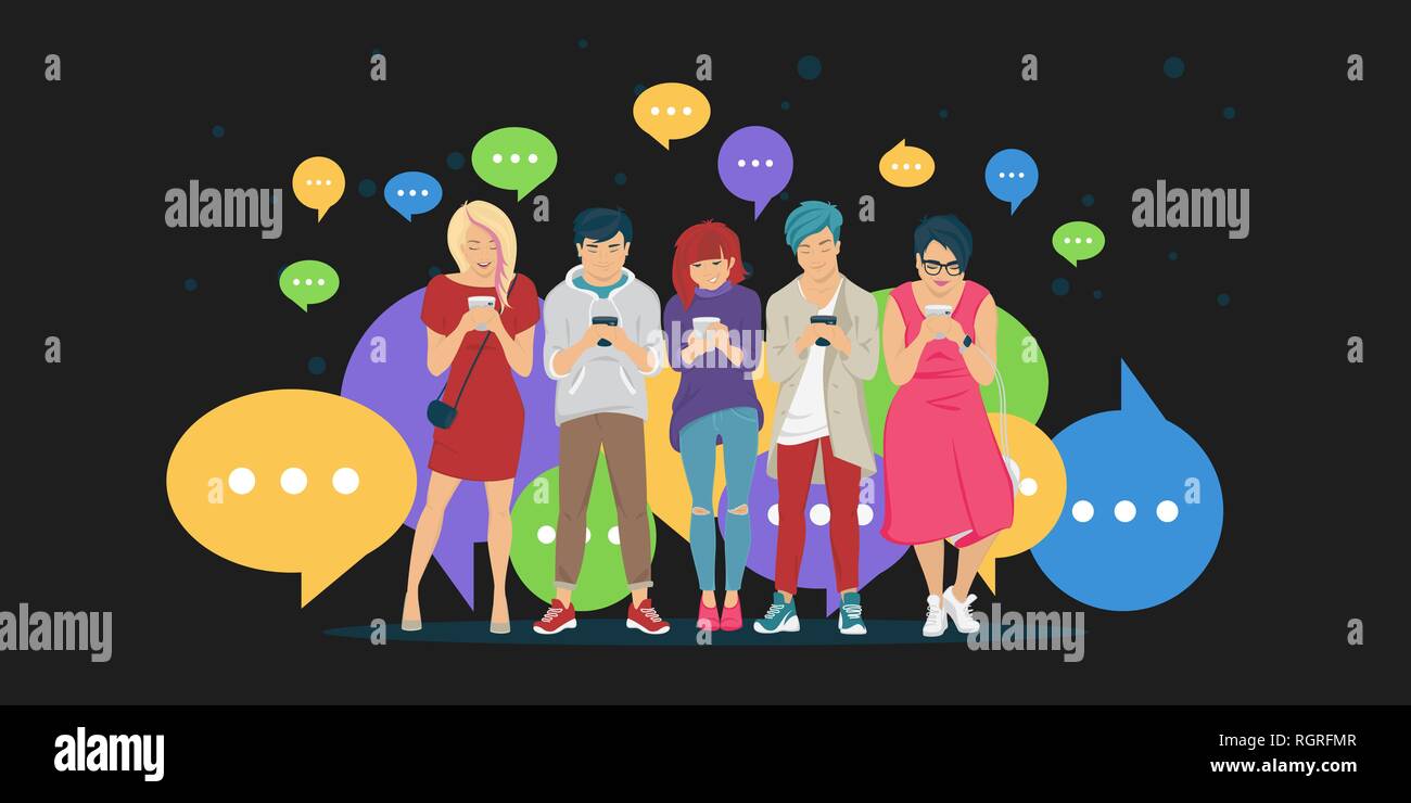 Chat speech bubbles for texting, leaving comment and memes concept flat ...