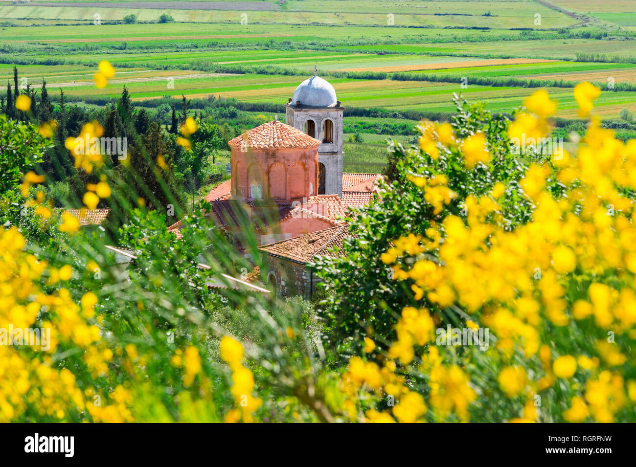 View over Byzantine Abbey of Pojan, Saint Mary Orthodox Church and ...