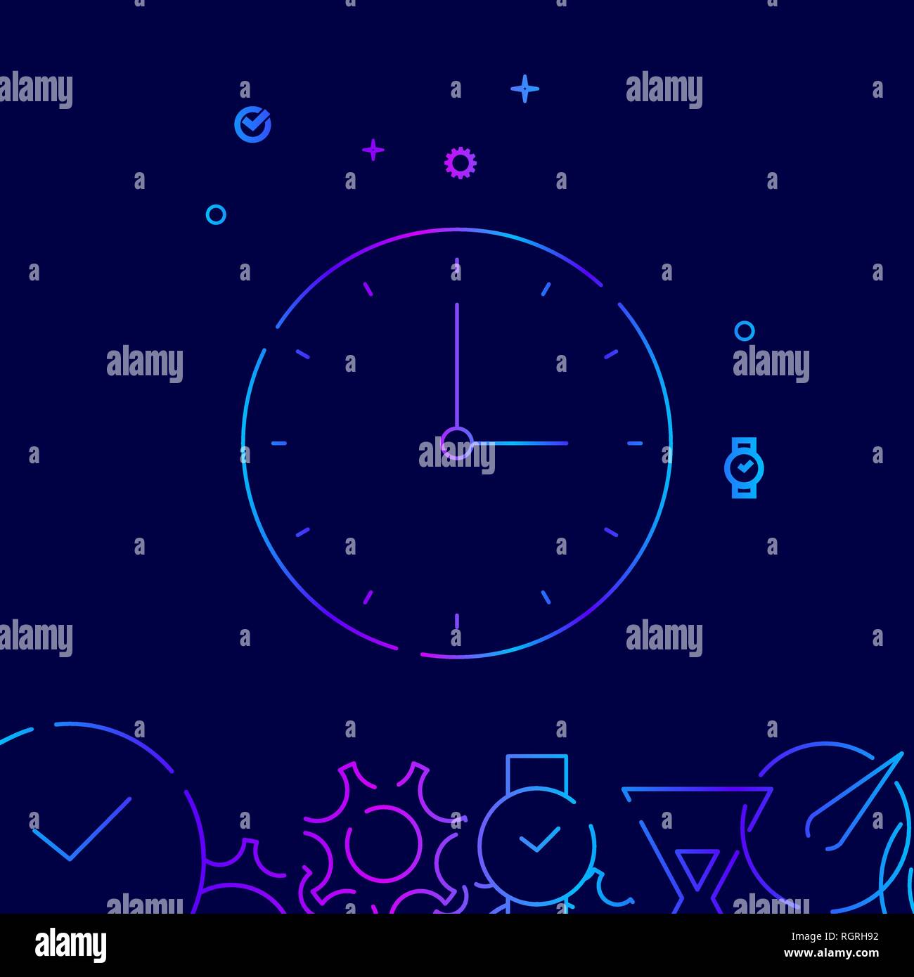 Round Classic Wall Clock Vector Line Icon. Clock Face Gradient Symbol ...