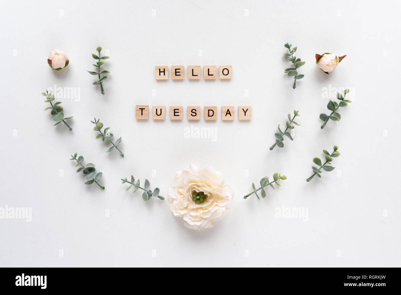 Hello Tuesday words on white marble background Stock Photo - Alamy