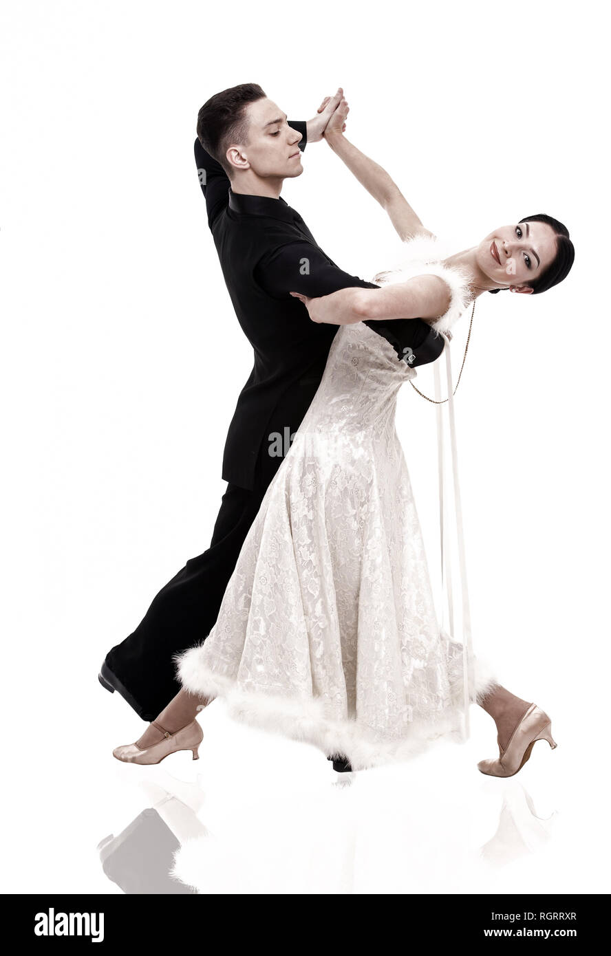 ballroom dance couple in a dance pose isolated on white background ...