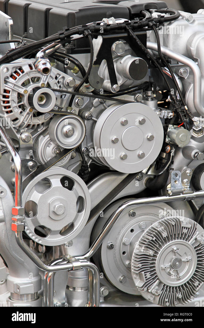 Close up shot of powerful diesel engine Stock Photo - Alamy