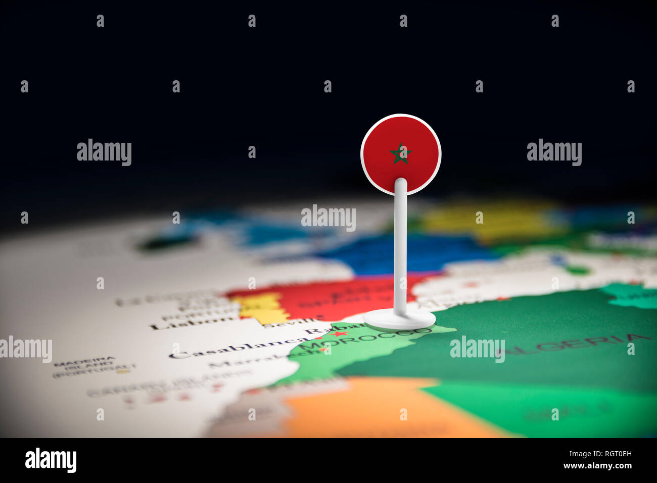 Morocco marked with a flag on the map Stock Photo - Alamy