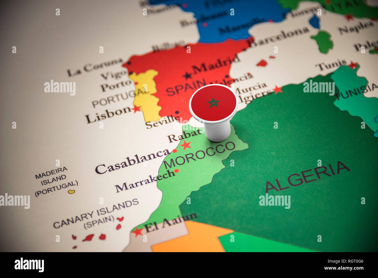 Morocco marked with a flag on the map Stock Photo - Alamy
