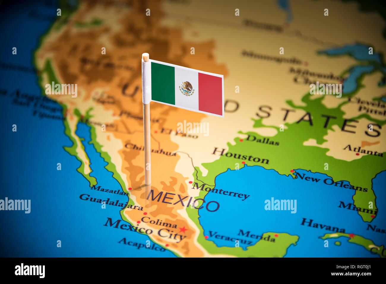 Mexico marked with a flag on the map Stock Photo - Alamy