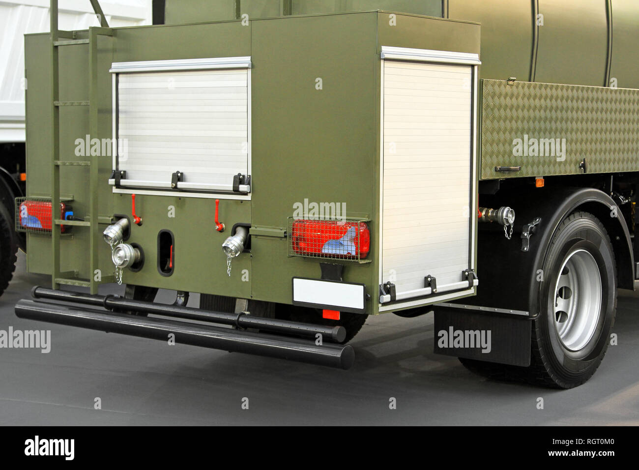 Storage box at rear end of truck Stock Photo - Alamy