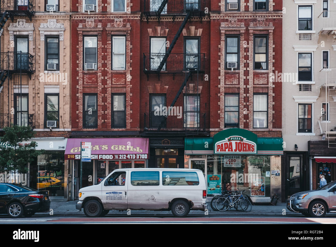 New York, USA - June 01, 2018: Facades of the typical block of flats ...