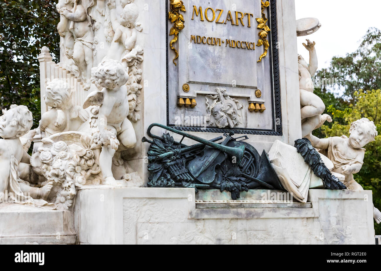 Architectural elements of the Mozart monument created in 1896 in Vienna ...