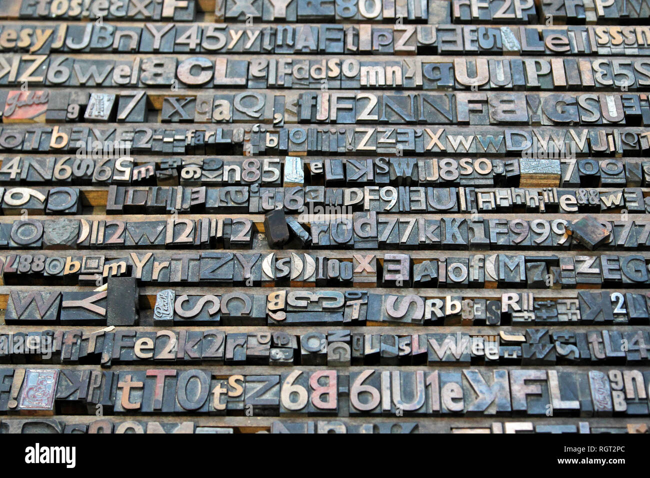 Big collection of old retro lithograph letters Stock Photo - Alamy