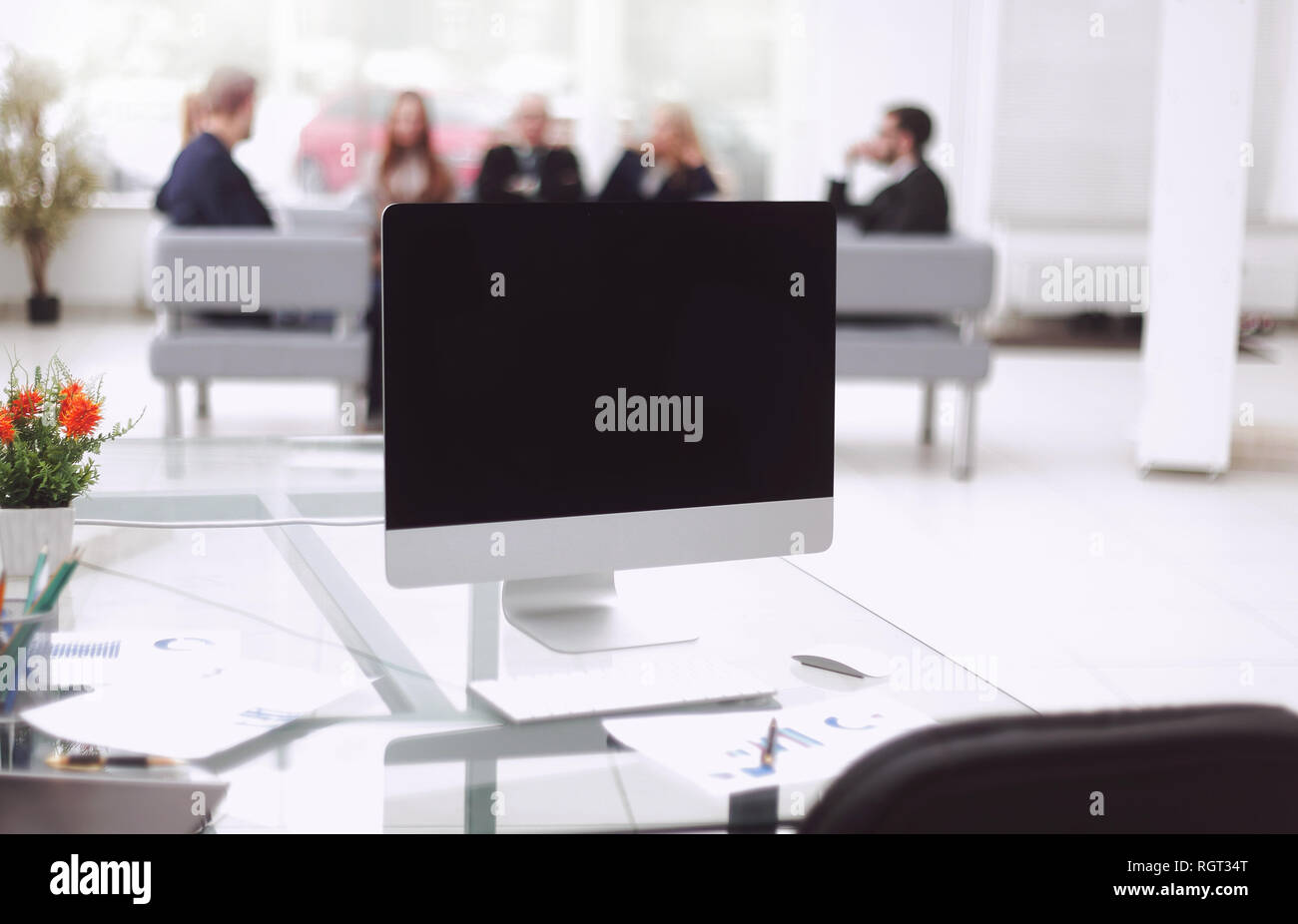close up.computer monitor with a black blank screen on the desktop ...