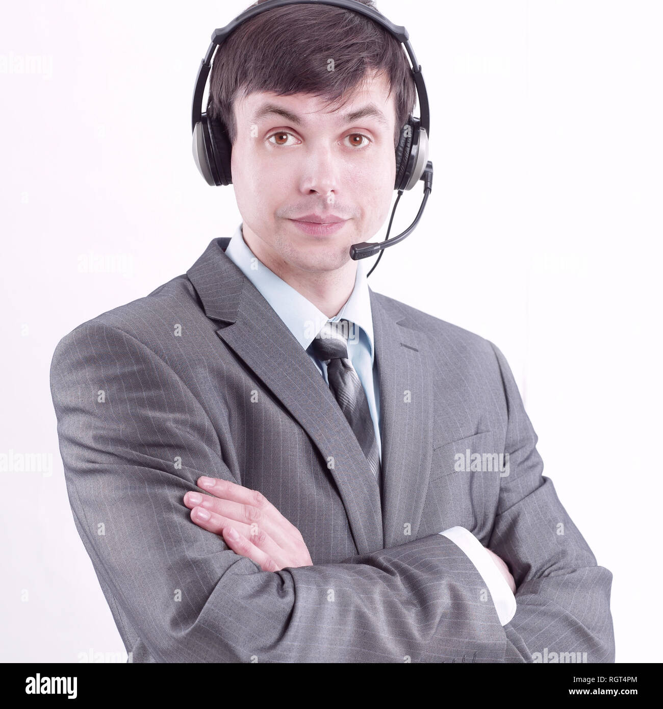 closeup.portrait of an employee call center. isolated on white Stock ...