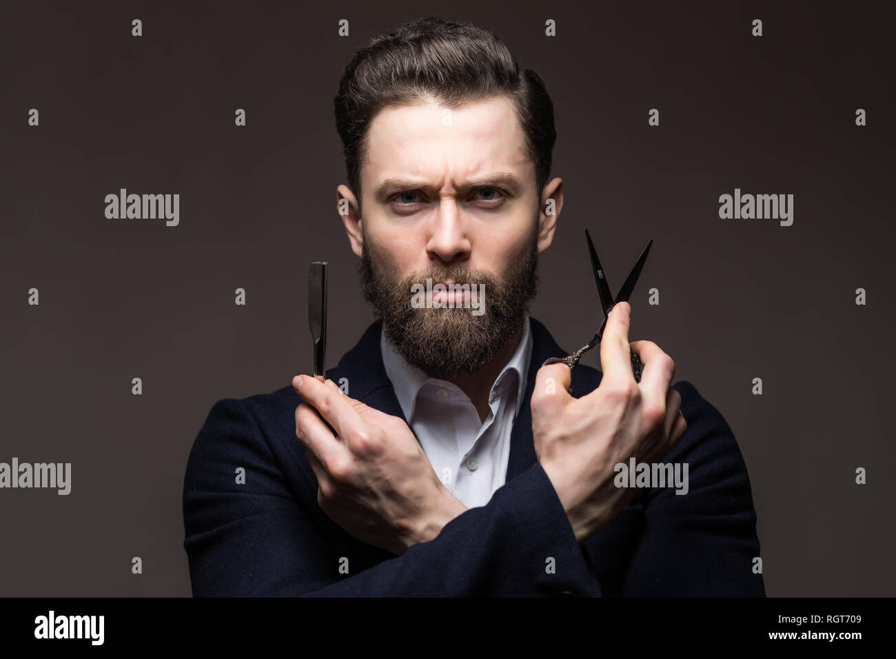 Hairdresser hair cut scissors tattoo hi-res stock photography and ...