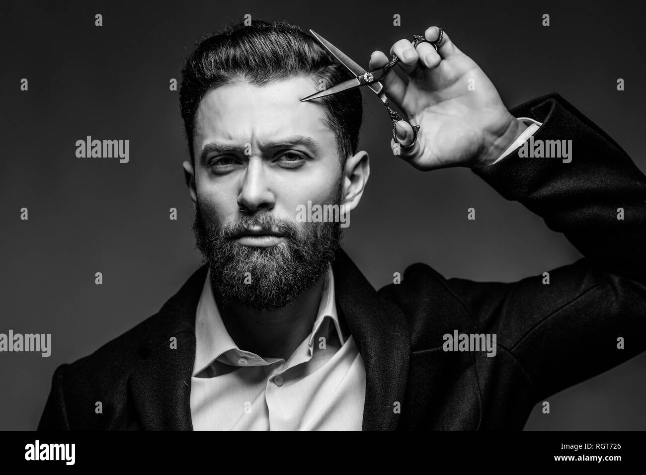 Barber scissors, barber shop. Brutal male, hipster with moustache. Male ... Barber scissors, barber shop. Brutal male, hipster with moustache. Male ...