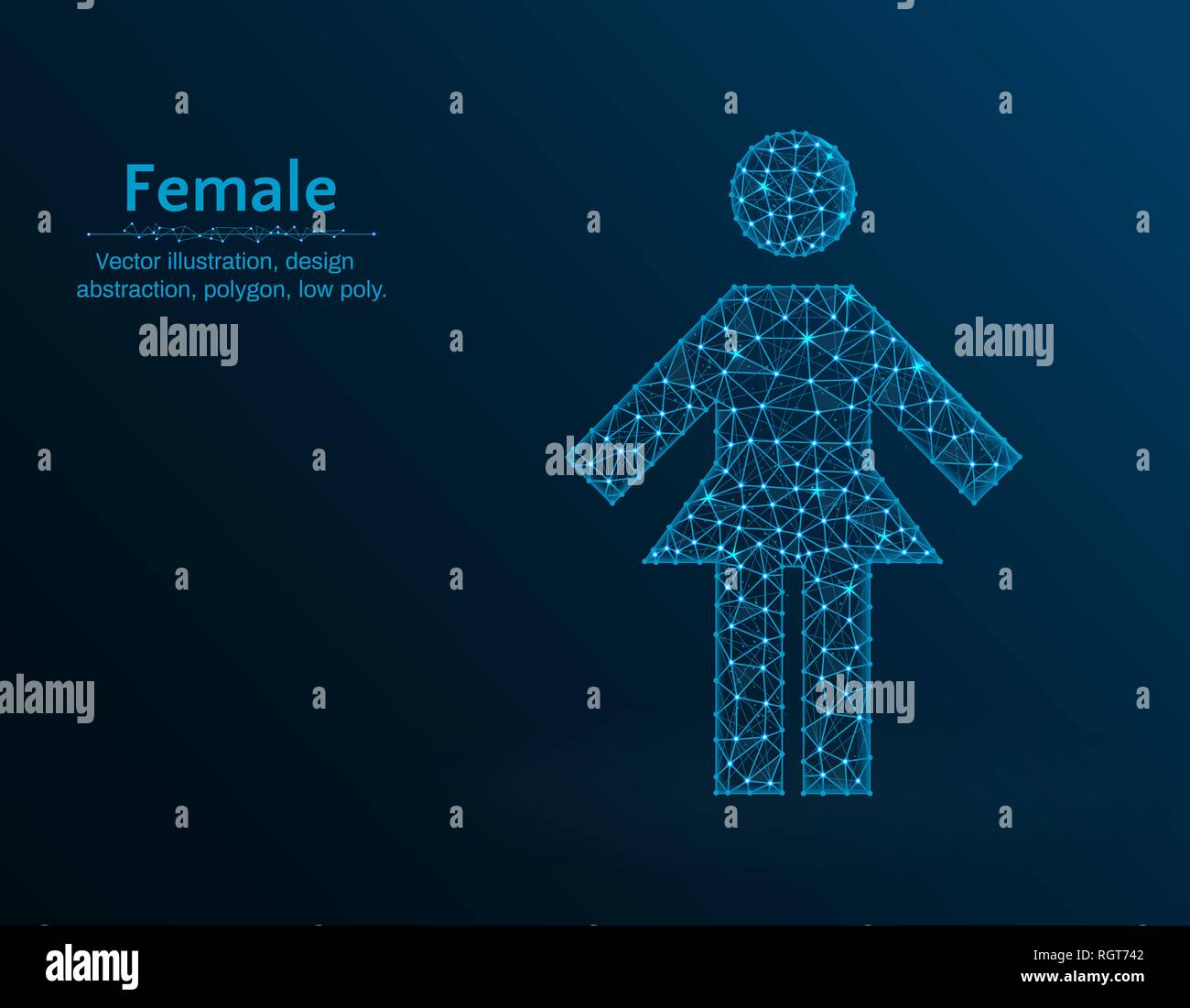 Female low poly vector illustration, woman icon on blue background ...