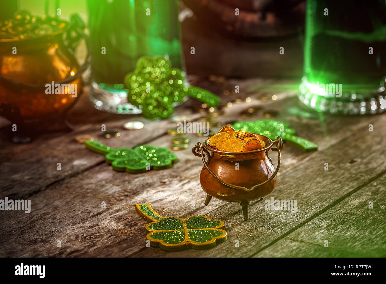 St. Patrick's Day composition with a full cauldron of gold coins Stock ...