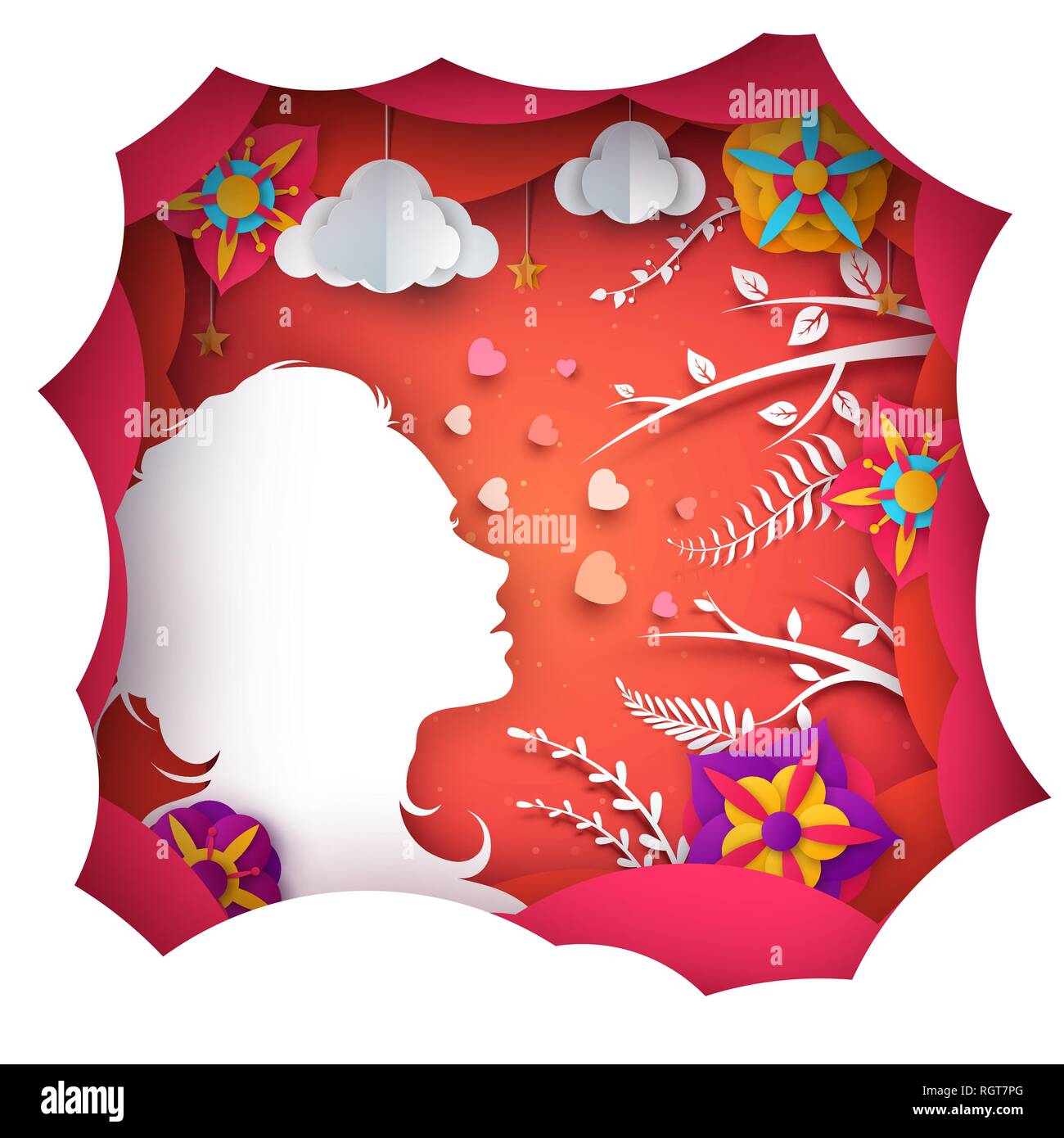Beauty girl illustration. Cartoon paper landscape Stock Vector Image ...