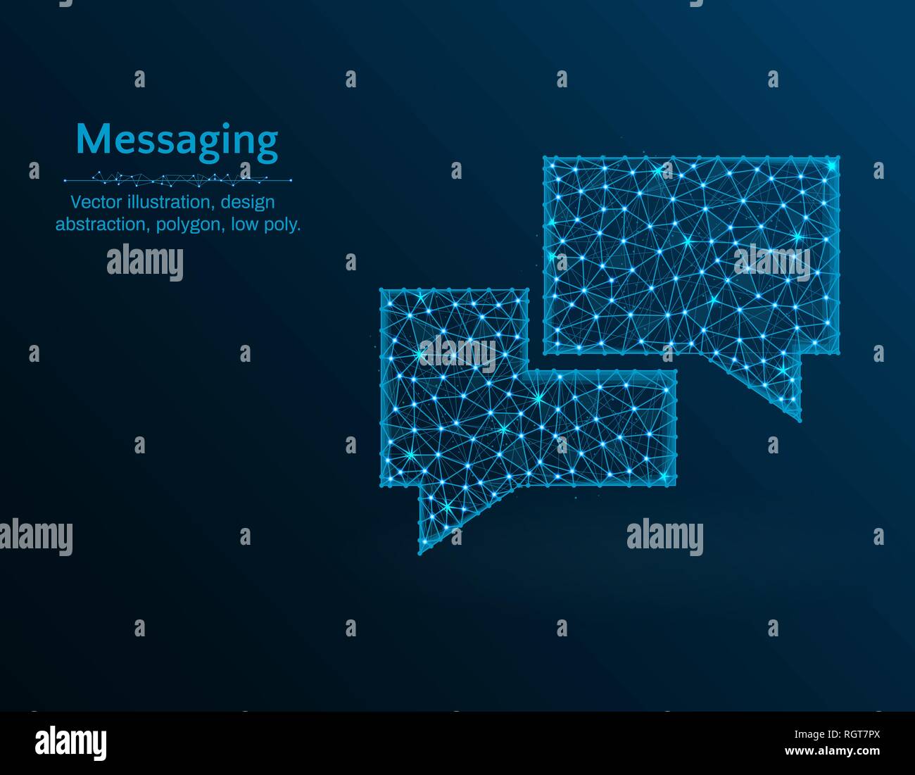 Messaging low poly vector illustration, message polygon icon on blue ...
