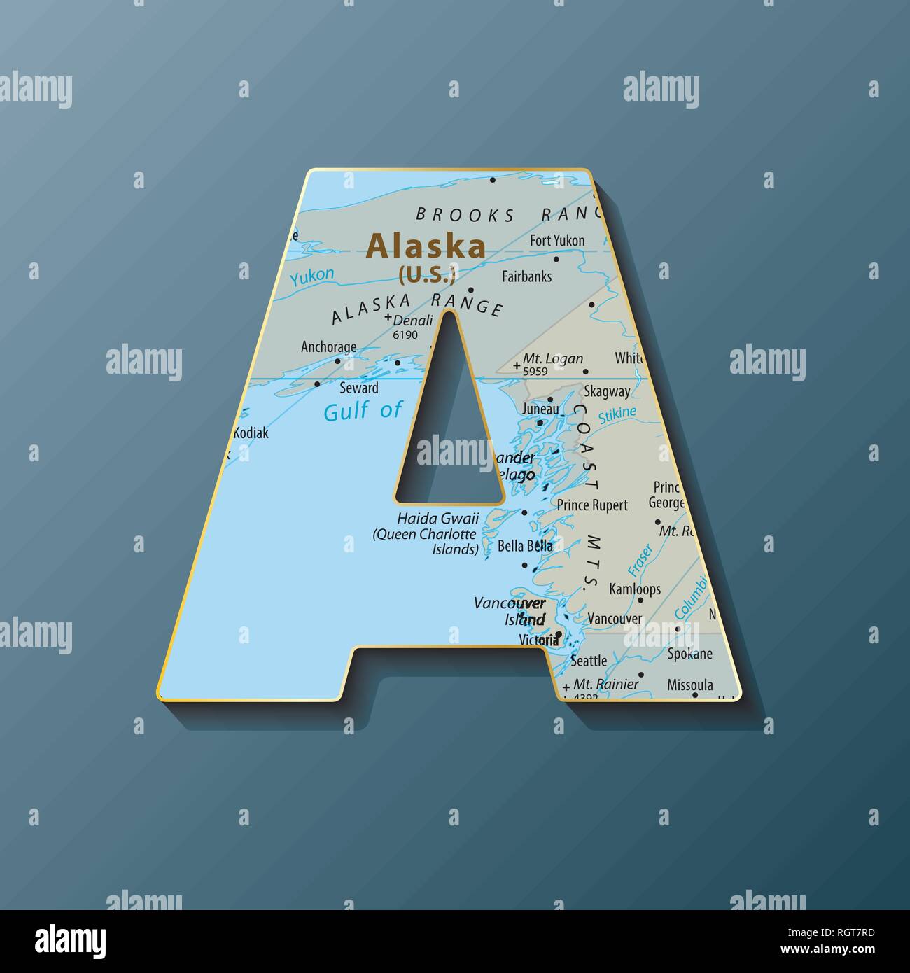 Vector illustration of uppercase letter A with map to use monograms ...