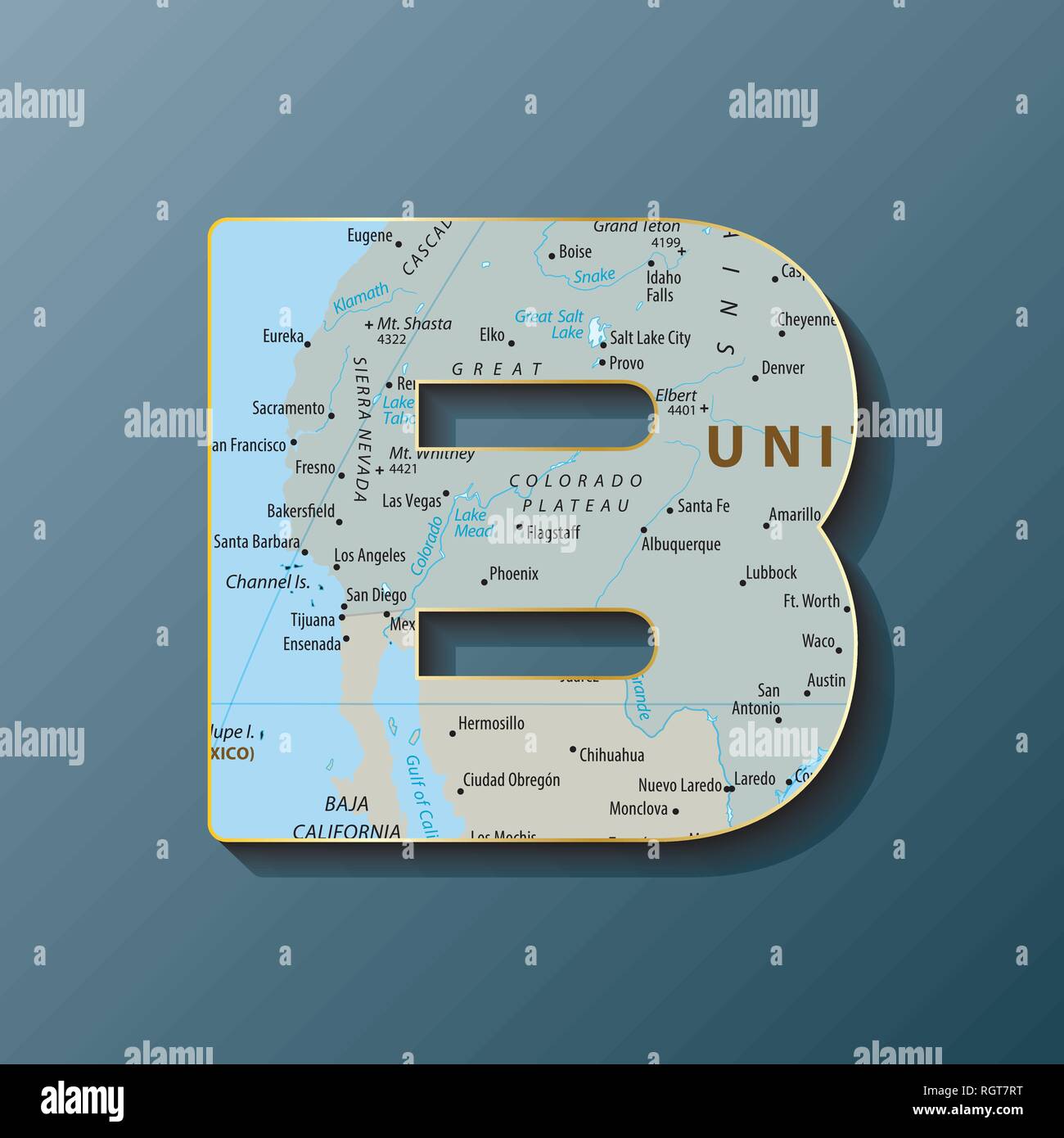 Vector illustration of uppercase letter B with map to use monograms ...