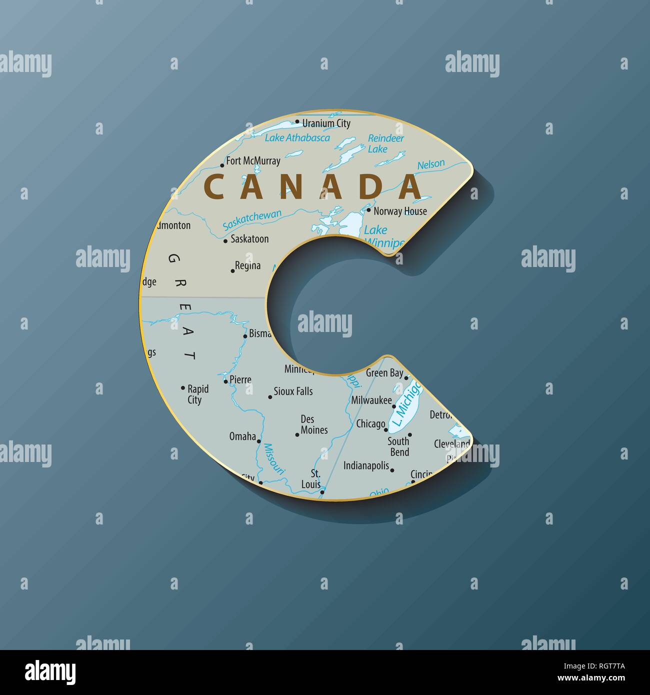 Vector illustration of uppercase letter C with map to use monograms ...