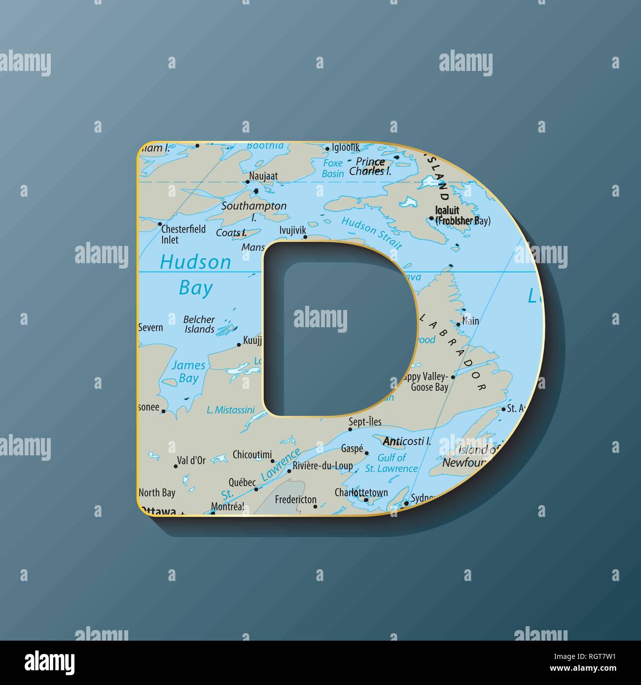 Vector illustration of uppercase letter D with map to use monograms ...