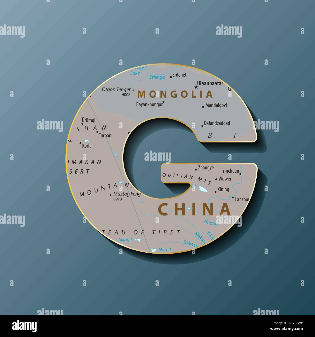 Vector illustration of uppercase letter G with map to use monograms ...