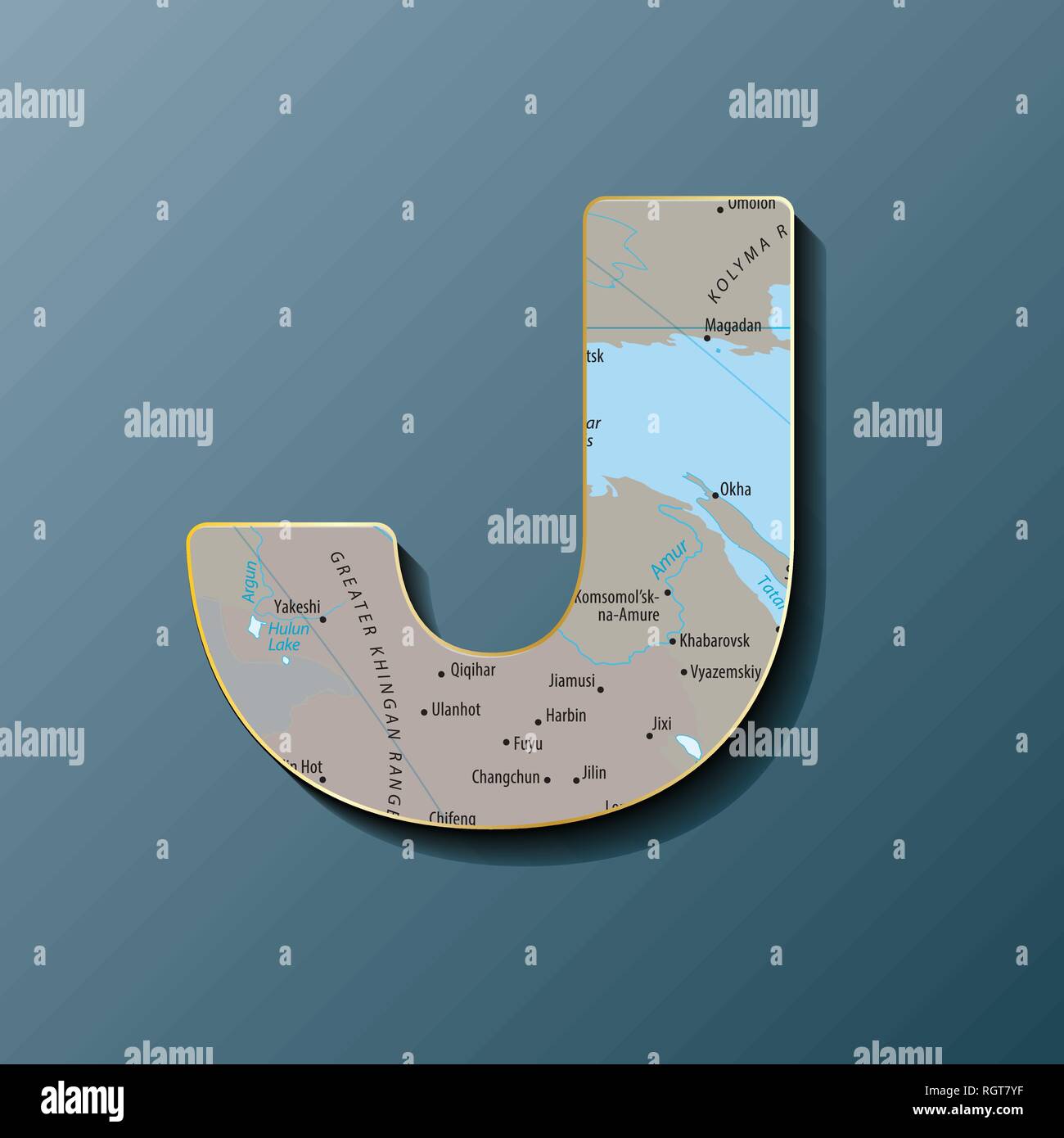 Vector illustration of uppercase letter J with map to use monograms ...