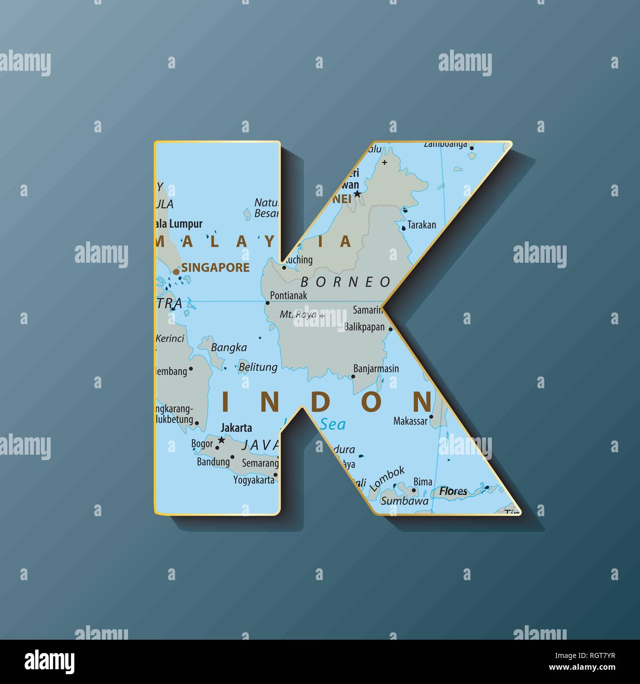 Vector illustration of uppercase letter K with map to use monograms ...