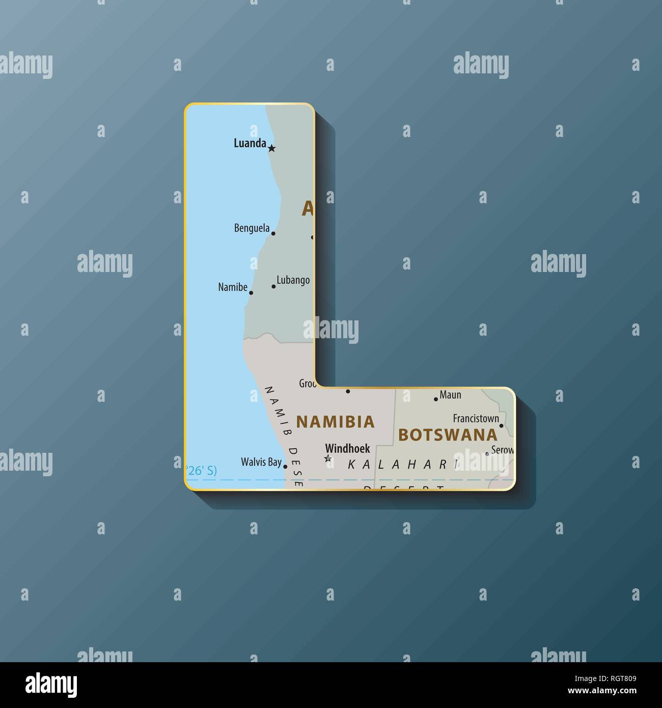 Vector illustration of uppercase letter L with map to use monograms ...