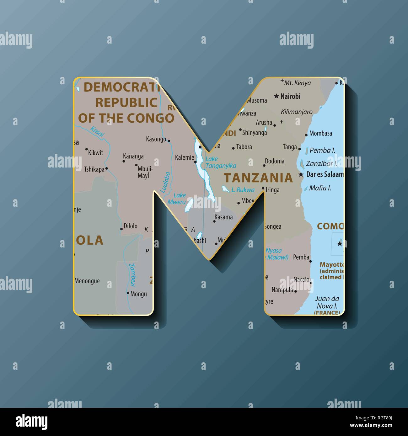 Vector illustration of uppercase letter M with map to use monograms ...