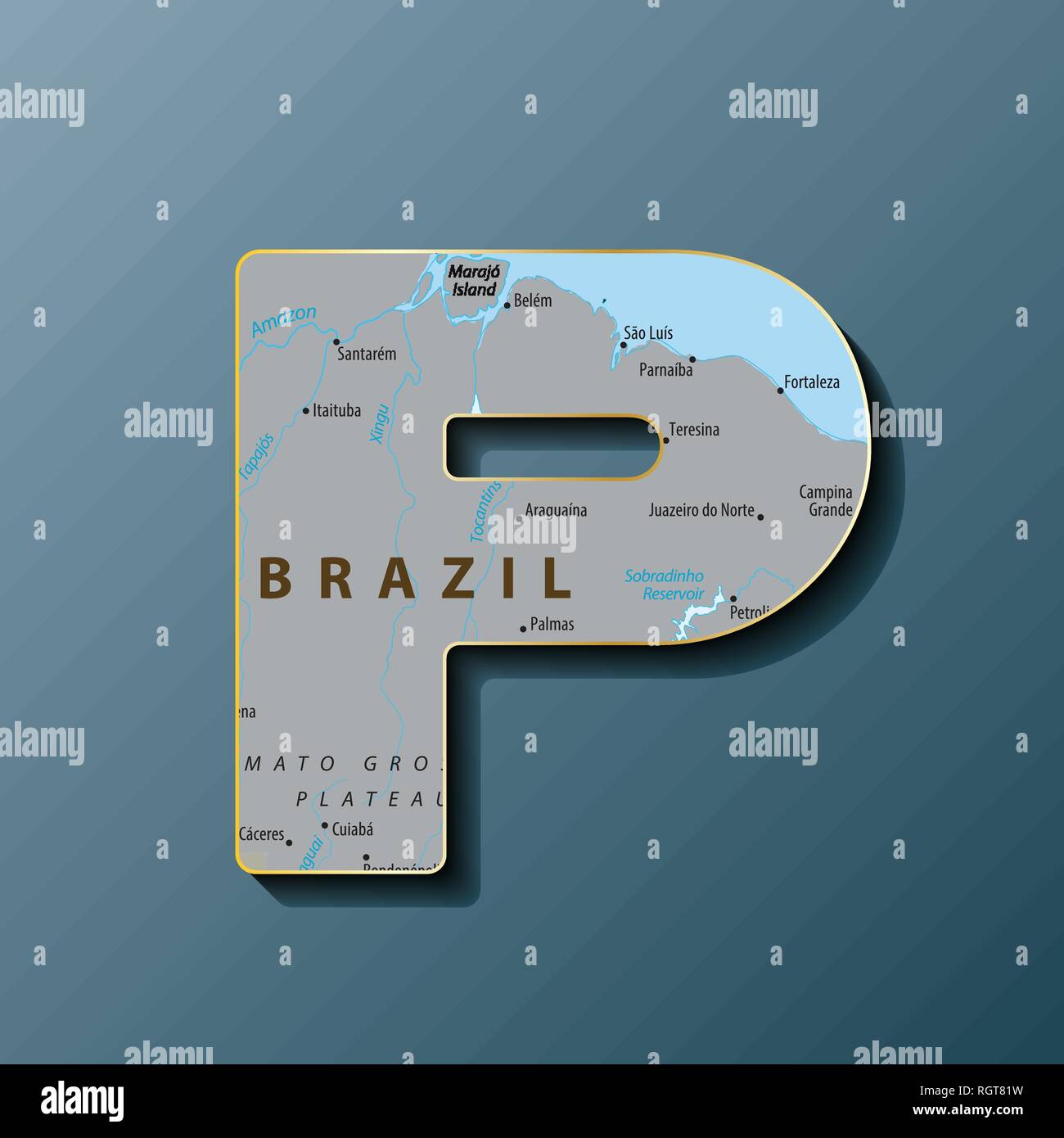 Vector illustration of uppercase letter P with map to use monograms ...