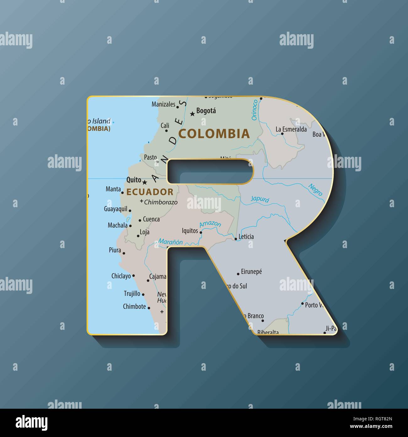 Vector illustration of uppercase letter R with map to use monograms ...
