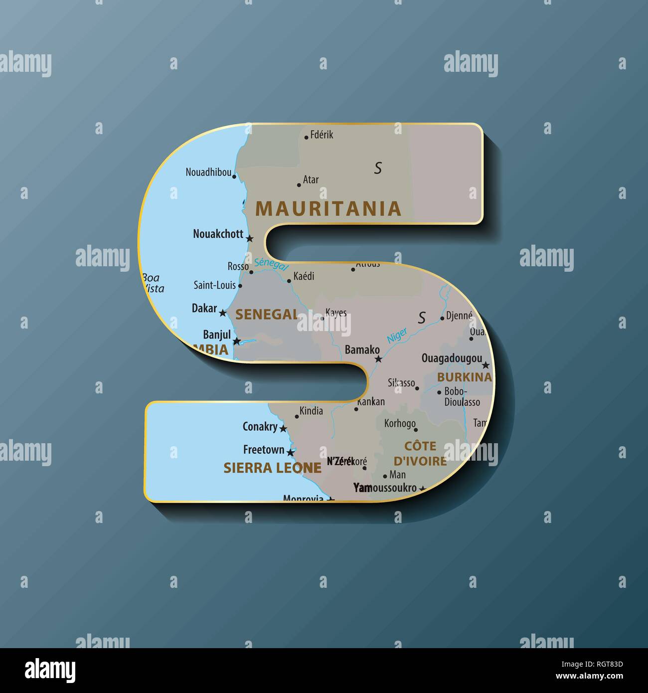 Vector illustration of uppercase letter S with map to use monograms ...