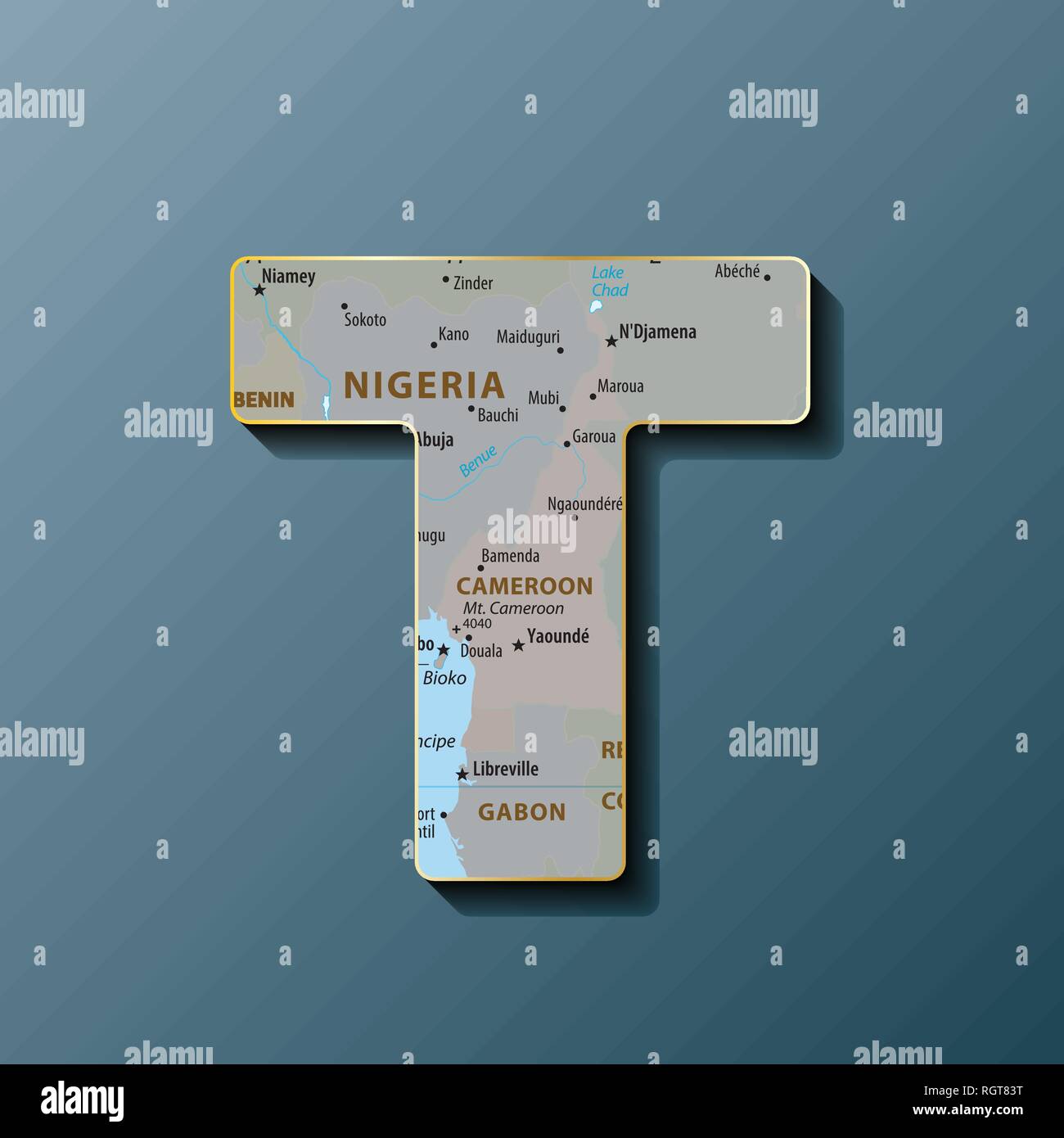 Vector illustration of uppercase letter T with map to use monograms ...