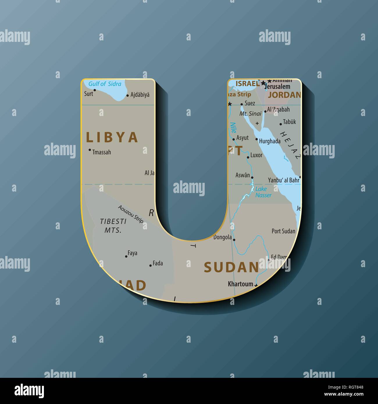 Vector illustration of uppercase letter U with map to use monograms ...